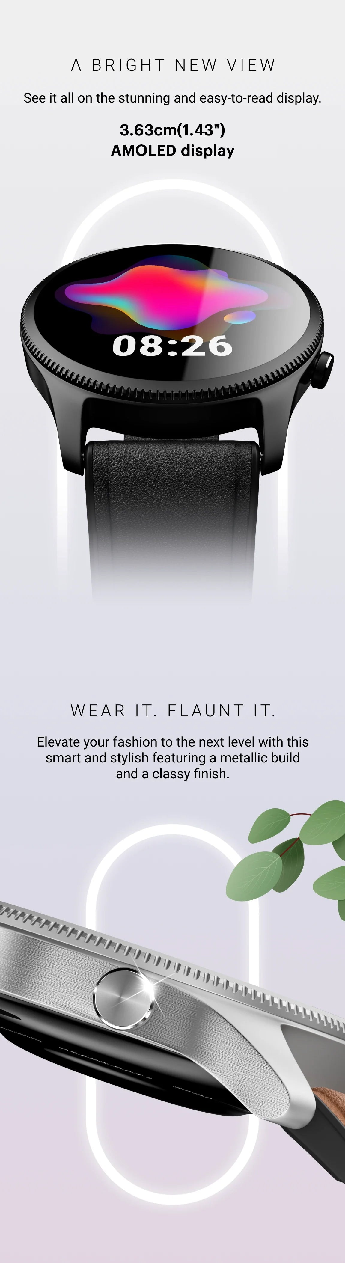 NoiseFit Halo Smartwatch with 1.43" Amoled Display, Round Dial, BT ...